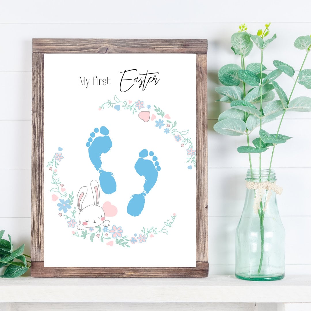 My First Easter Baby Boy Footprint Keepsake, Easter Bunny Wreath, DIY ...