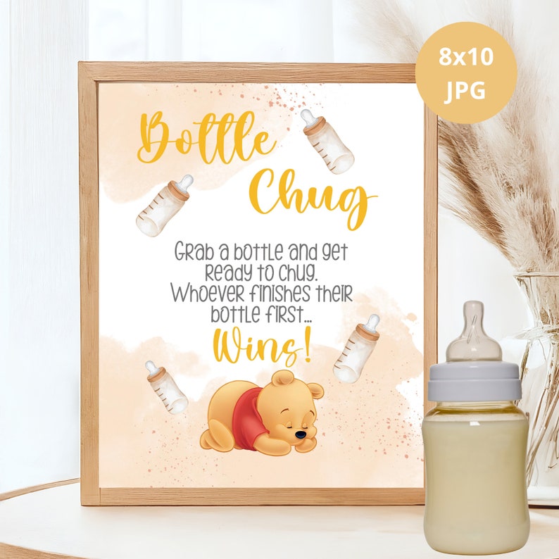 Bottle Chug Sign Game, Baby Pooh Baby Shower, Baby Bottle Chug, Baby ...