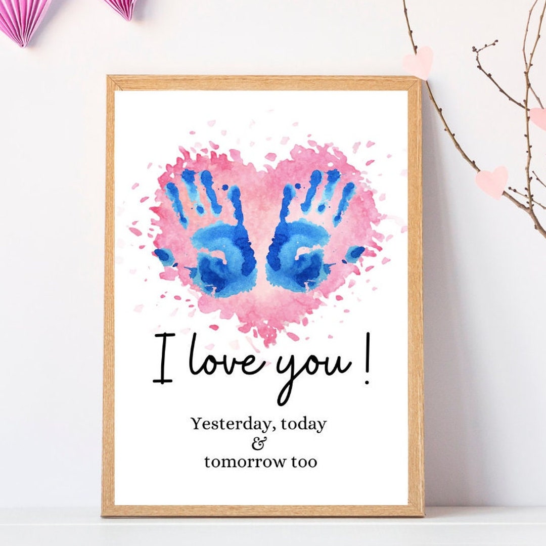 Mother's Day Handprint Art, I Love You DIY, Heart Love, Kids Handprint ...