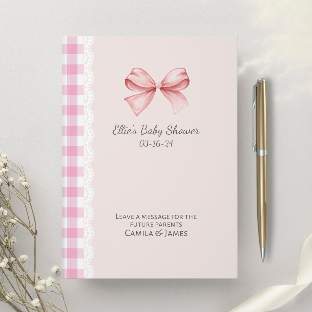 Pink Bow Guest Book for Baby Girl Shower, Custom Coquette Guestbook ...