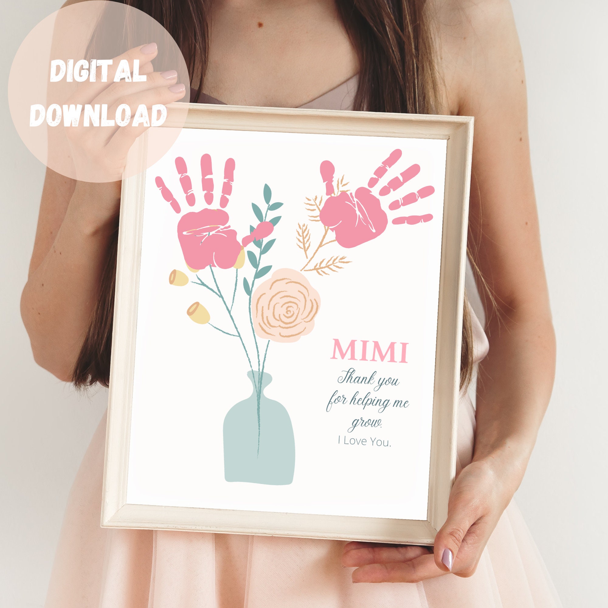 Mimi Mother's Day Handprint Print Floral Bouquet Thank - Etsy