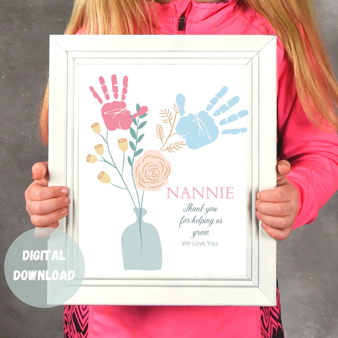 Nannie Gift, Mothers Day Handprint Print Bouquet, Thank You for Helping ...