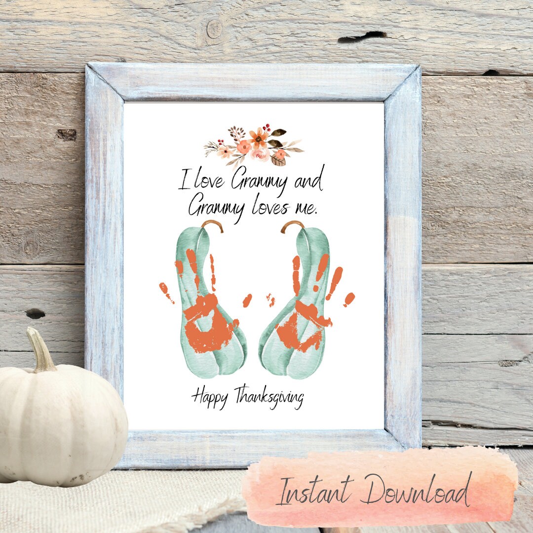 Pumpkin Handprint Art, Fall Craft Printable Card for Grandma, Grammy ...