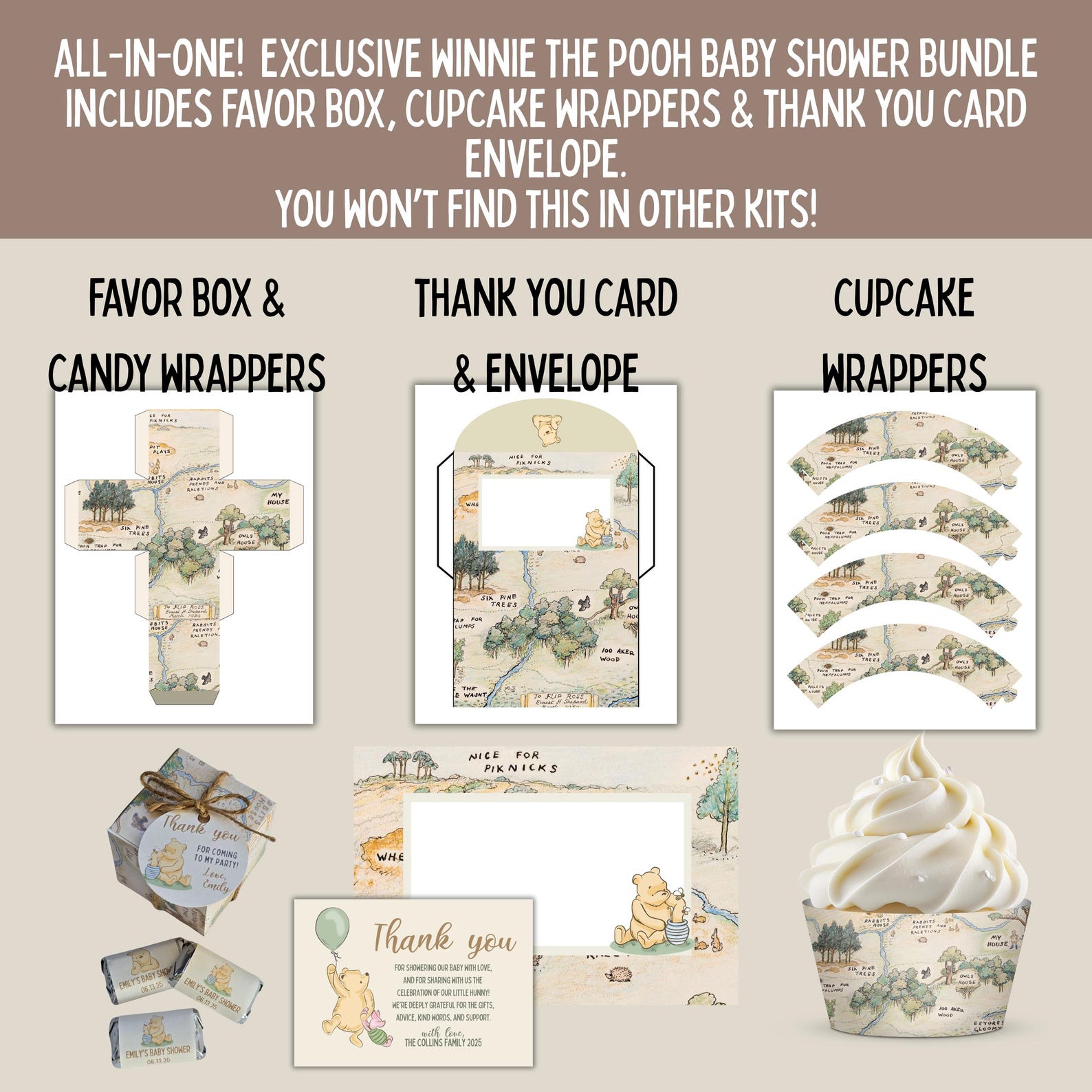 Custom Classic Winnie the Pooh Baby Shower Games Bundle, Vintage Gender ...