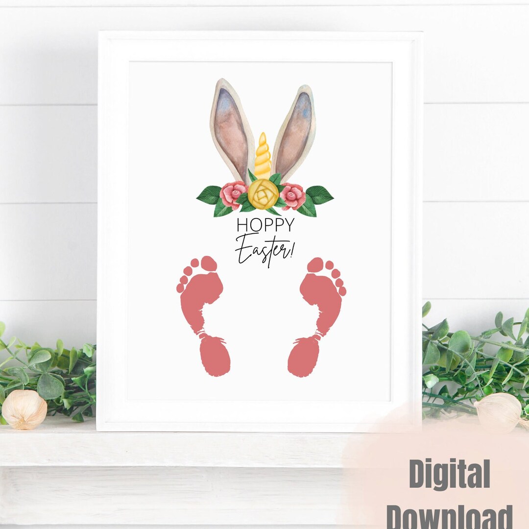 Hoppy Easter Footprint, Unicorn Easter Keepsake, Printable Art for Kids ...