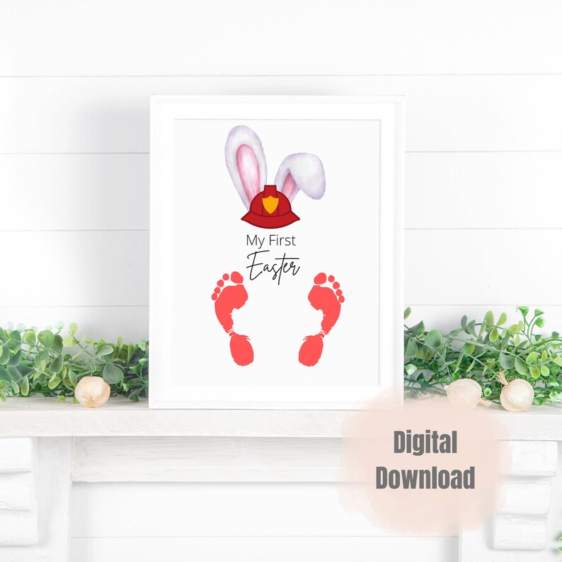 My First Easter Baby Firefighter Footprint Art Easter Bunny - Etsy