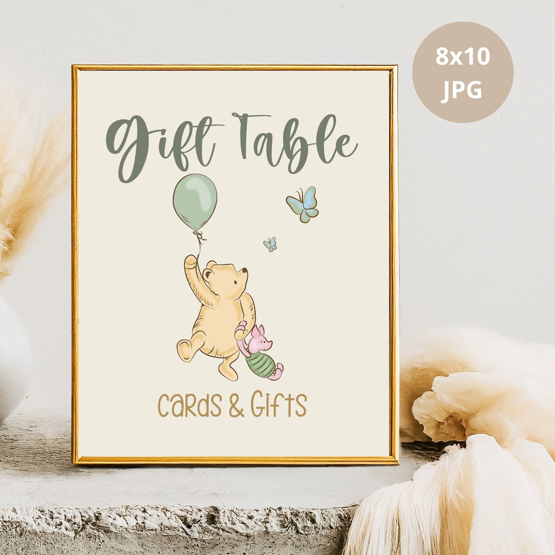 Gift Table Sign, Vintage Winnie the Pooh, Birthday or Baby Shower Table ...