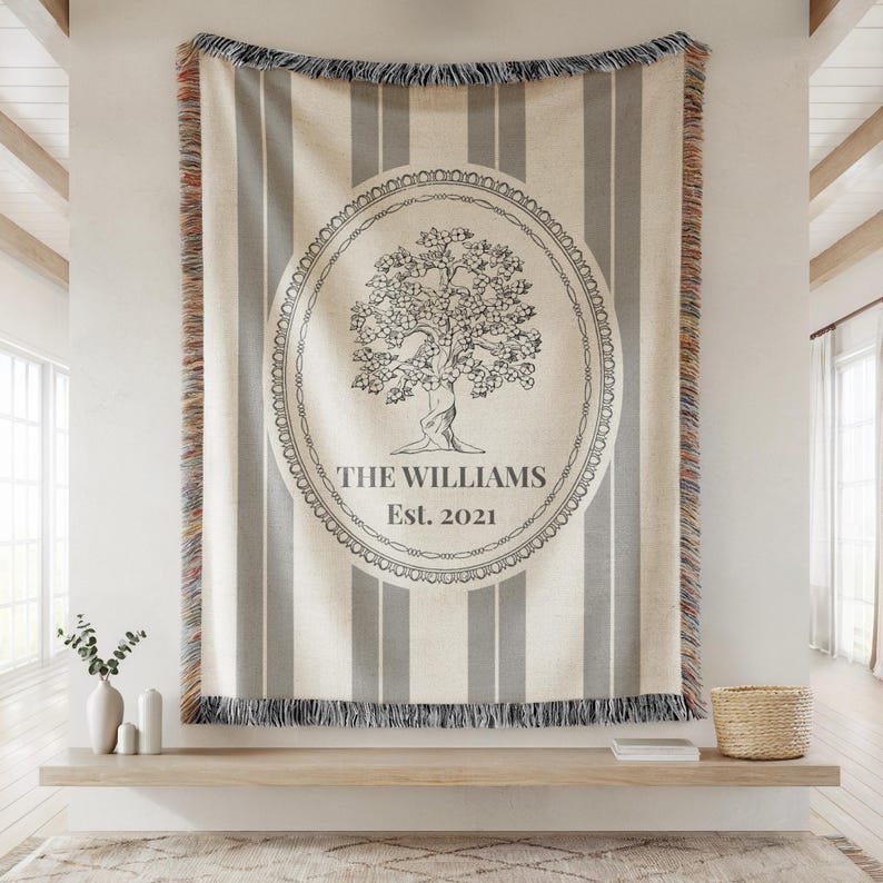 Personalized Family Name Tree Woven Blanket With Est, Old Oak Throw ...