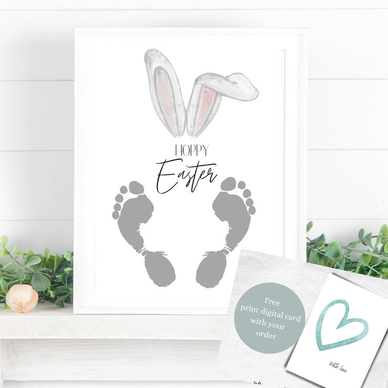 Hoppy Easter Footprint Easter Bunny Keepsake Printable Art | Etsy