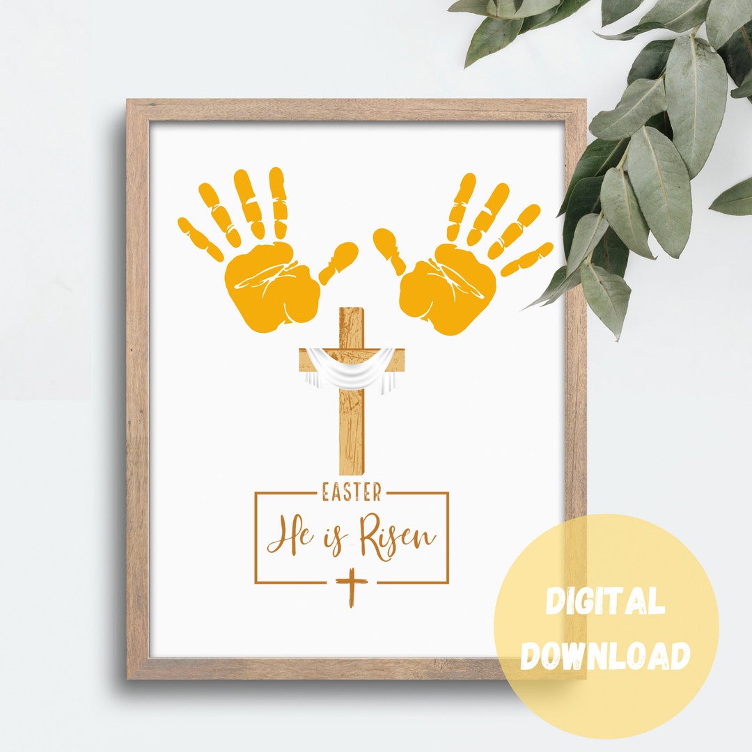 He is Risen Easter Printable Handprint Art, Bible School Craft ...