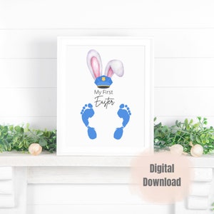 Police Officer Gift for Dad, My First Easter Baby Police Footprint Art ...