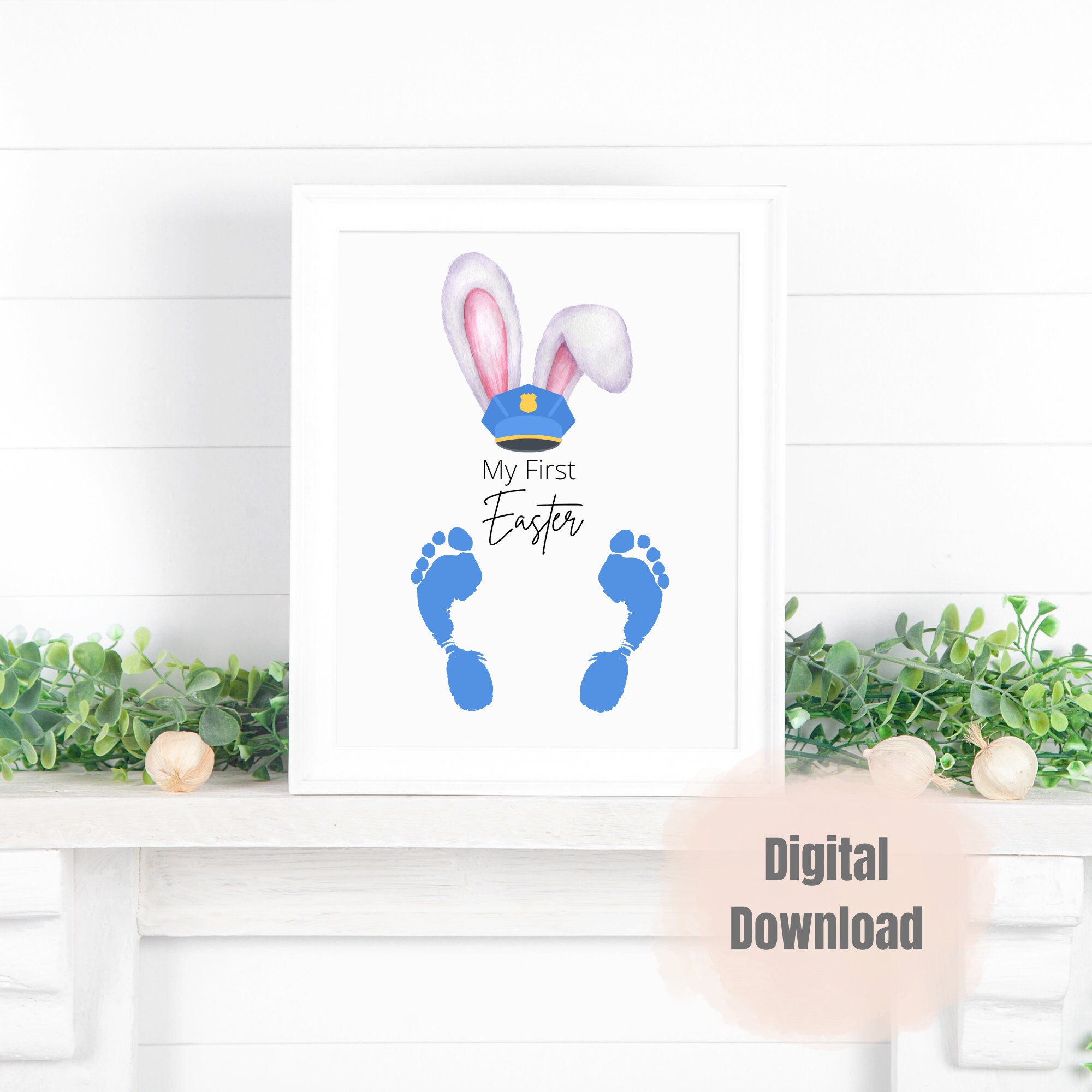 Police Officer Gift for Dad, My First Easter Baby Police Footprint Art ...