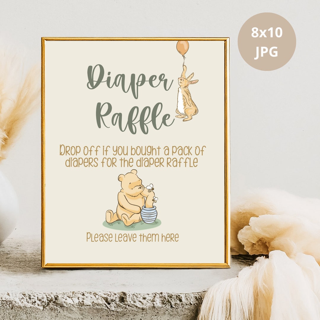 Diaper Raffle Sign, Classic Winnie the Pooh, for Baby Shower Beige Pooh ...