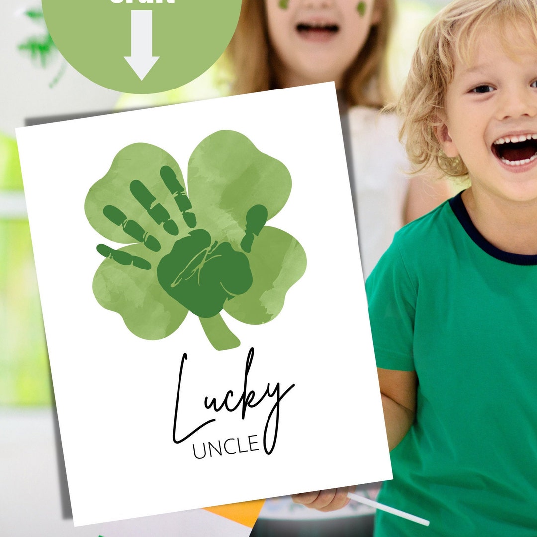 St Patricks Day Handprint Art, Lucky Uncle, Shamrock Handprint Keepsake ...