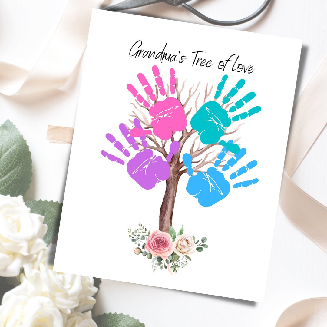 Grandma Tree of Love, Mothers Day Art Print, Hand Handprint Art, Kids ...