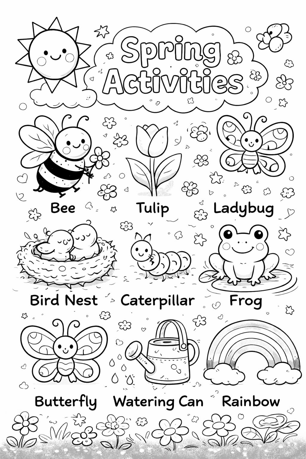 Spring Garden Coloring Page – Kids' Activity, Printable PDF - Etsy UK