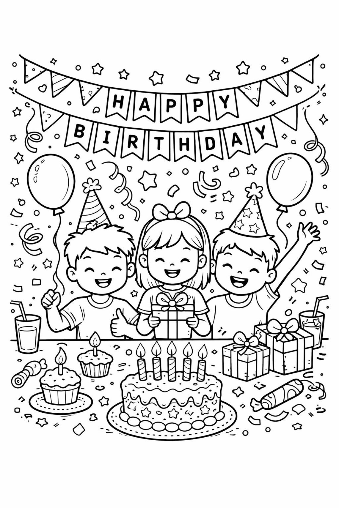 Birthday Party Coloring Pages - Etsy