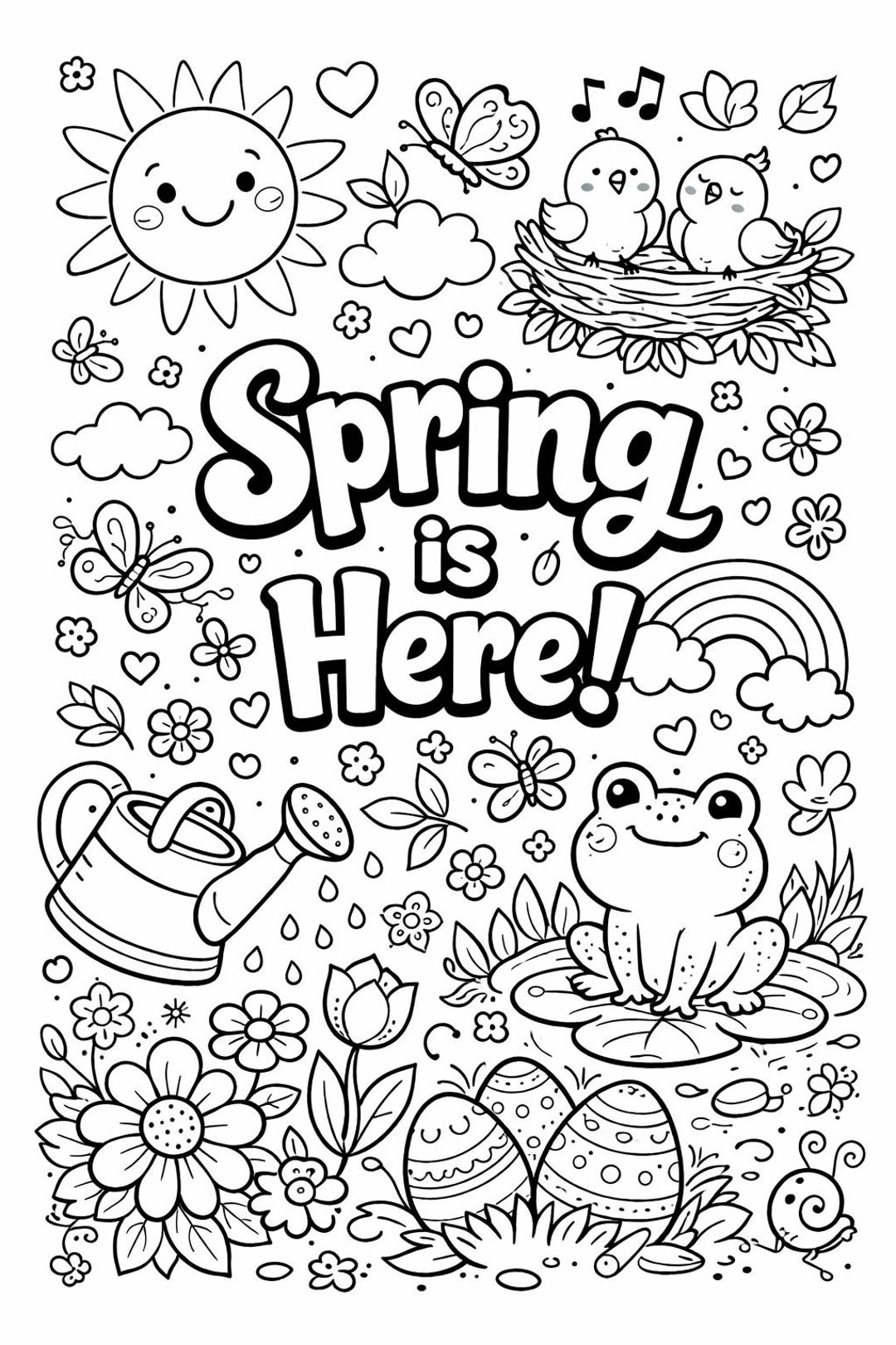Spring Garden Coloring Page – Kids' Activity, Printable PDF - Etsy UK