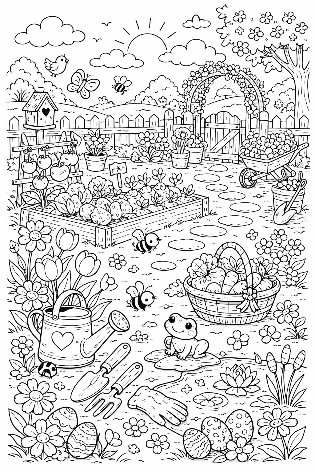 Spring Garden Coloring Page – Kids' Activity, Printable PDF - Etsy UK