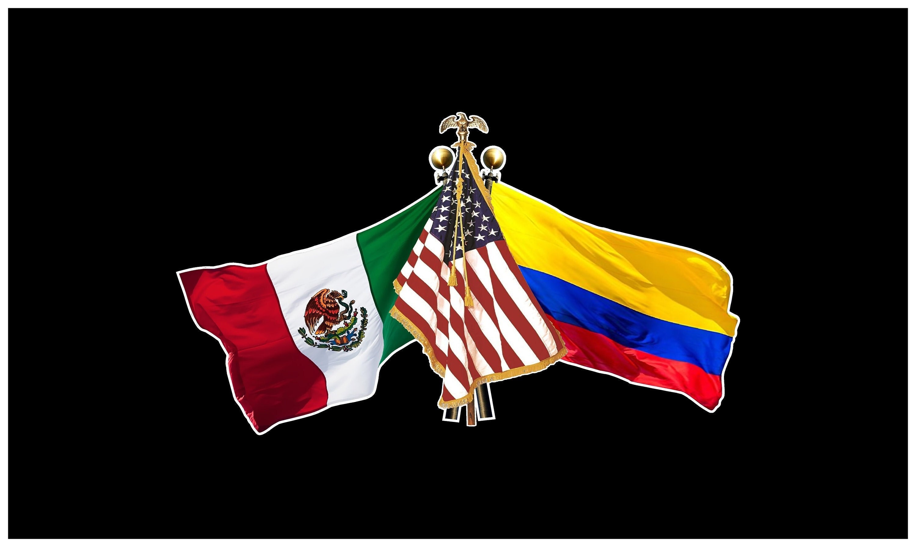Mexico US / USA and Colombian Crossed Flags Mexican United - Etsy