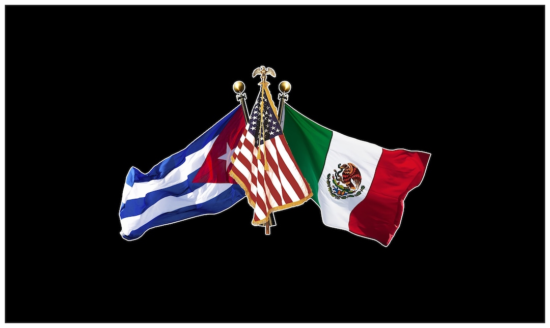 Cuban America and Mexican Flag - Cuba US and Mexico 3 Crossed Flags ...