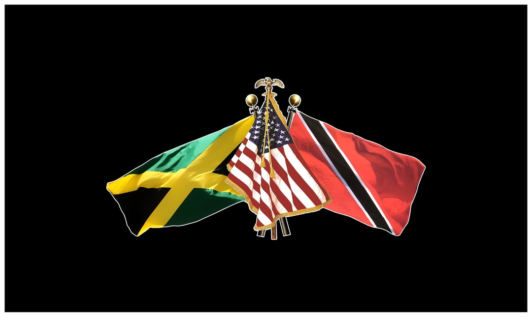 Jamaica US and Trinidad 3 Crossed Flags Jamaican American and Trinidad ...