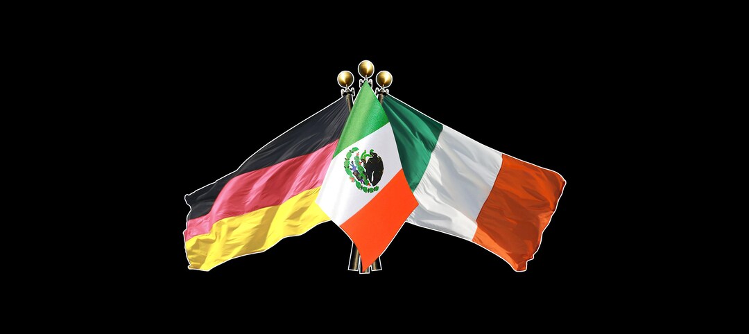 Germany Mexico and Ireland Crossed Flags - German Mexican and Irish ...