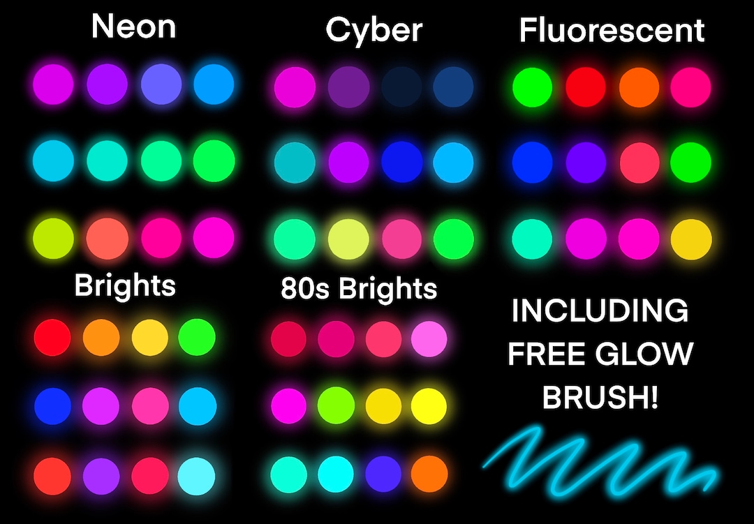 Neon Procreate Color Palette Bundle & Glow Brush | *DIGITAL DOWNLOAD ...
