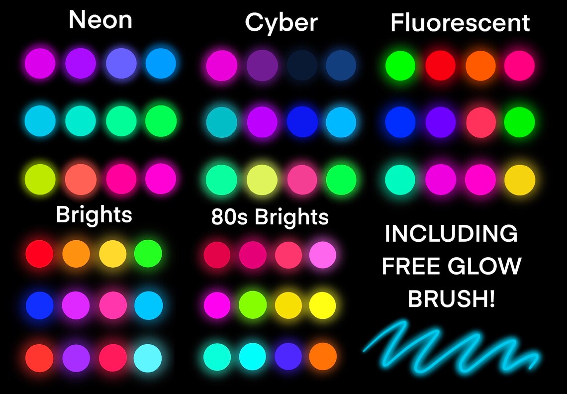 Neon Procreate Color Palette Bundle & Glow Brush DIGITAL - Etsy