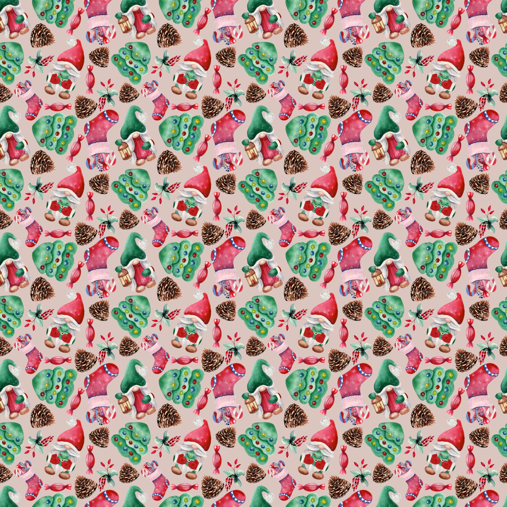 Christmas Gnomes Digital Scrapbook Paper Set Bundle of 12 Stylized ...