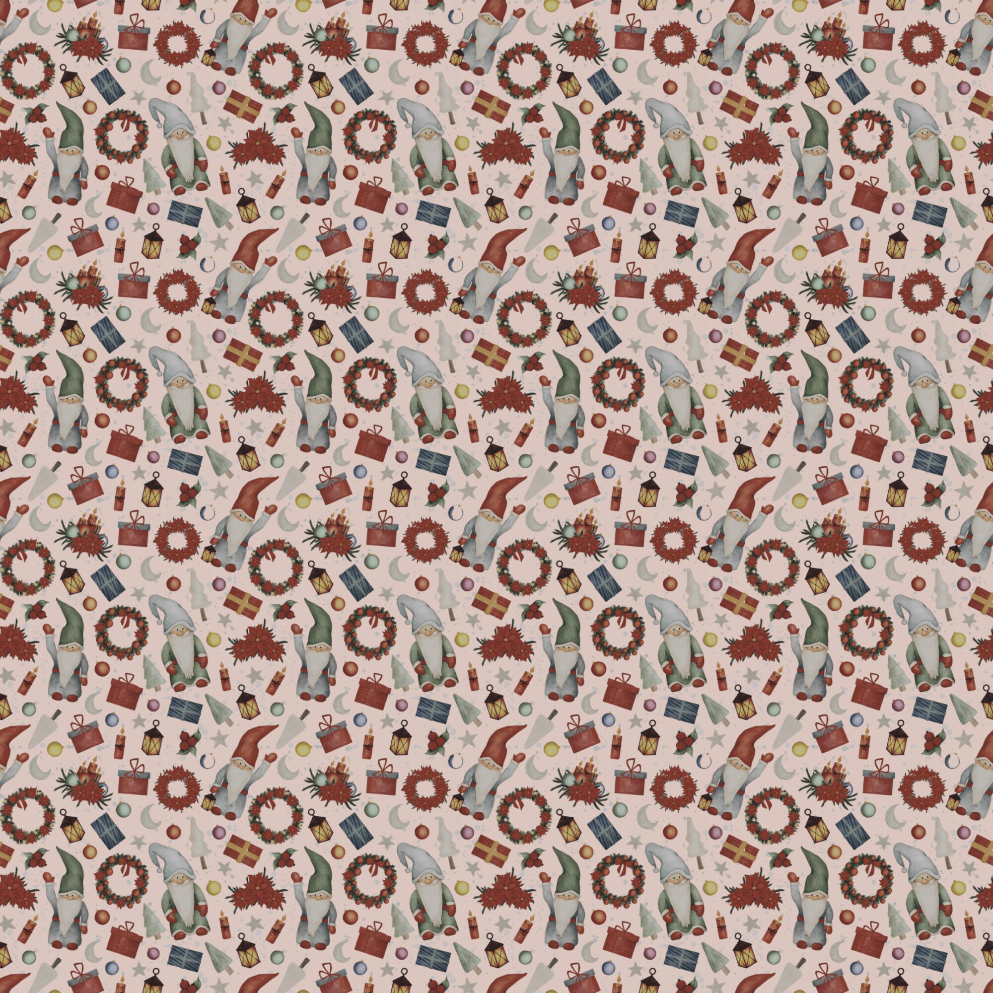 Christmas Gnomes Digital Scrapbook Paper Set Bundle of 12 Stylized ...