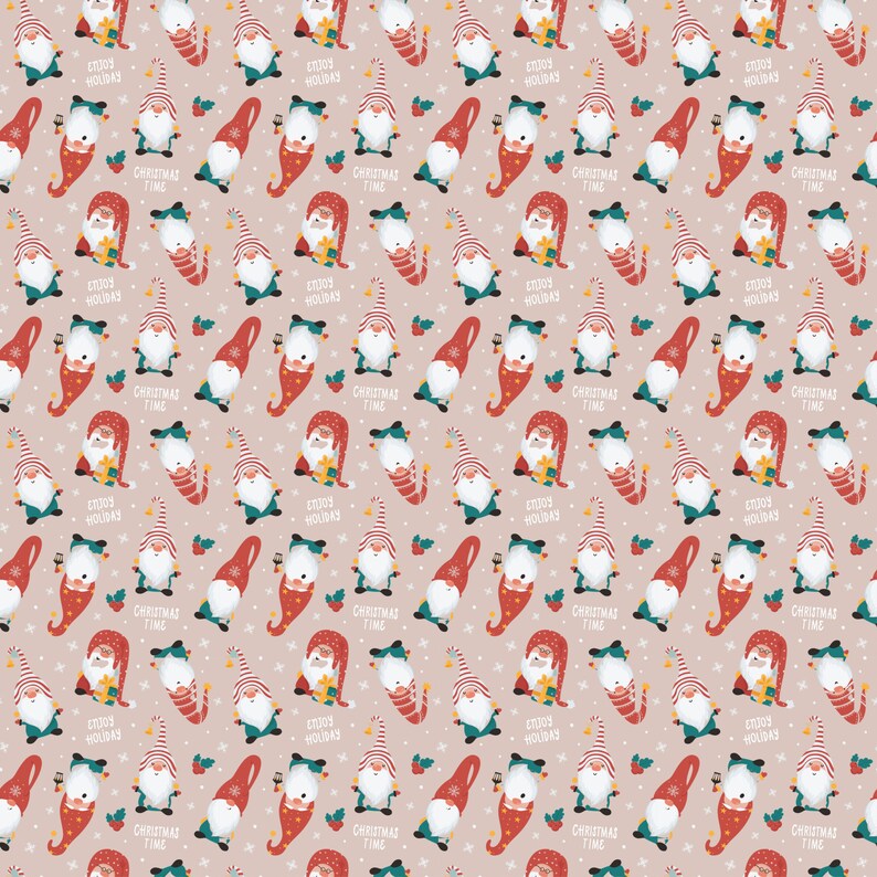 Christmas Gnomes Digital Scrapbook Paper Set Bundle of 12 Stylized ...