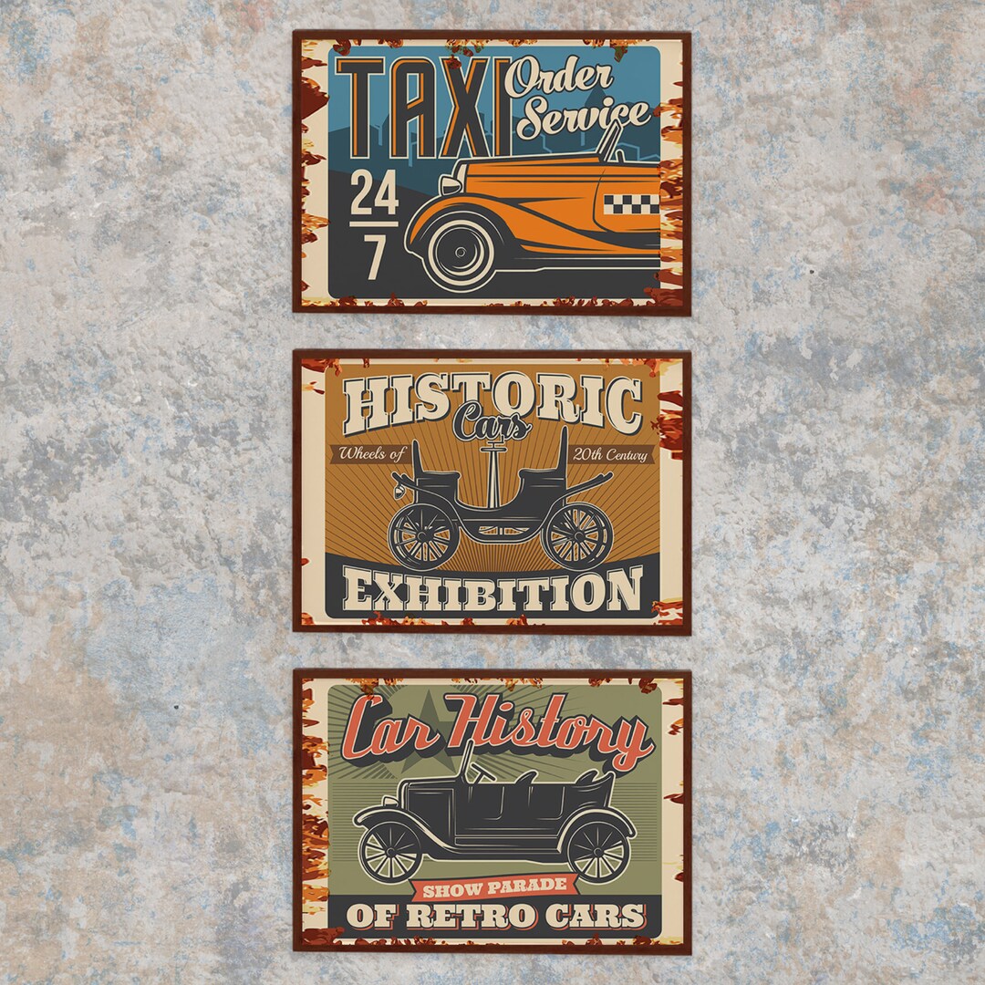 Retro 3 Piece Wall Art Old-school Cars Posters Print No - Etsy
