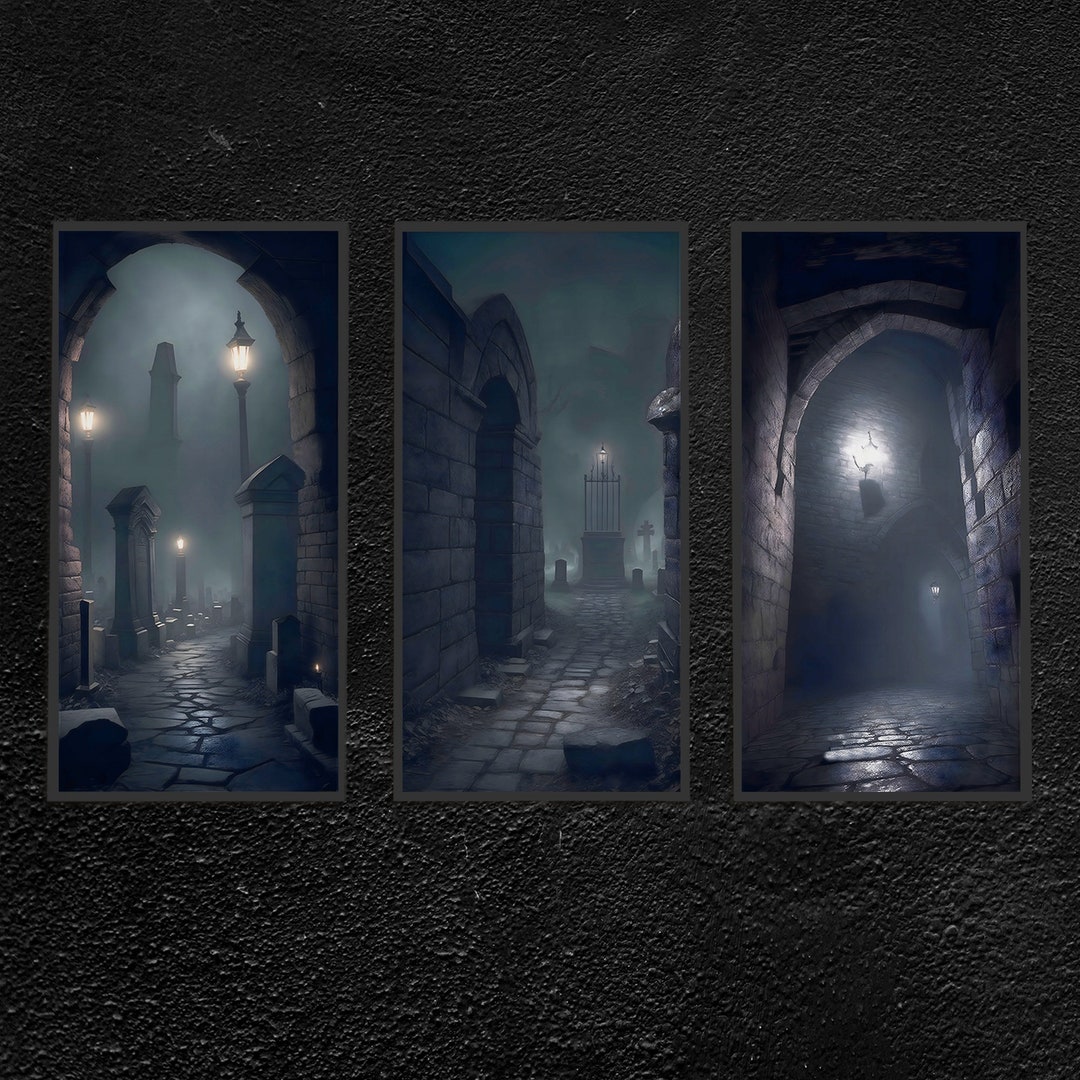 Gothic Posters Set 3 Scarry Street Wall Art Horror - Etsy