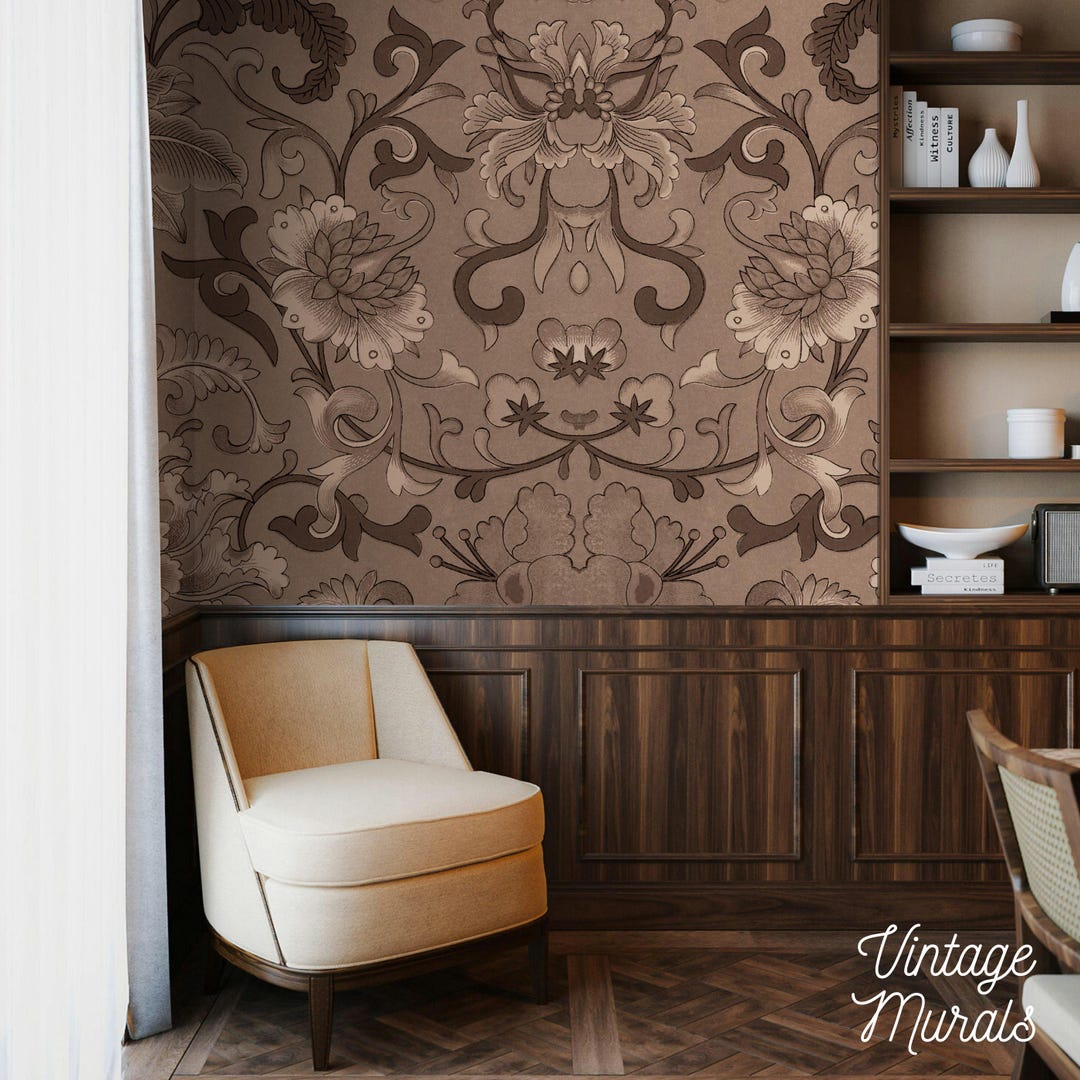 Vintage Floral Damask Wallpaper, Baroque Wall Mural, Victorian Style ...