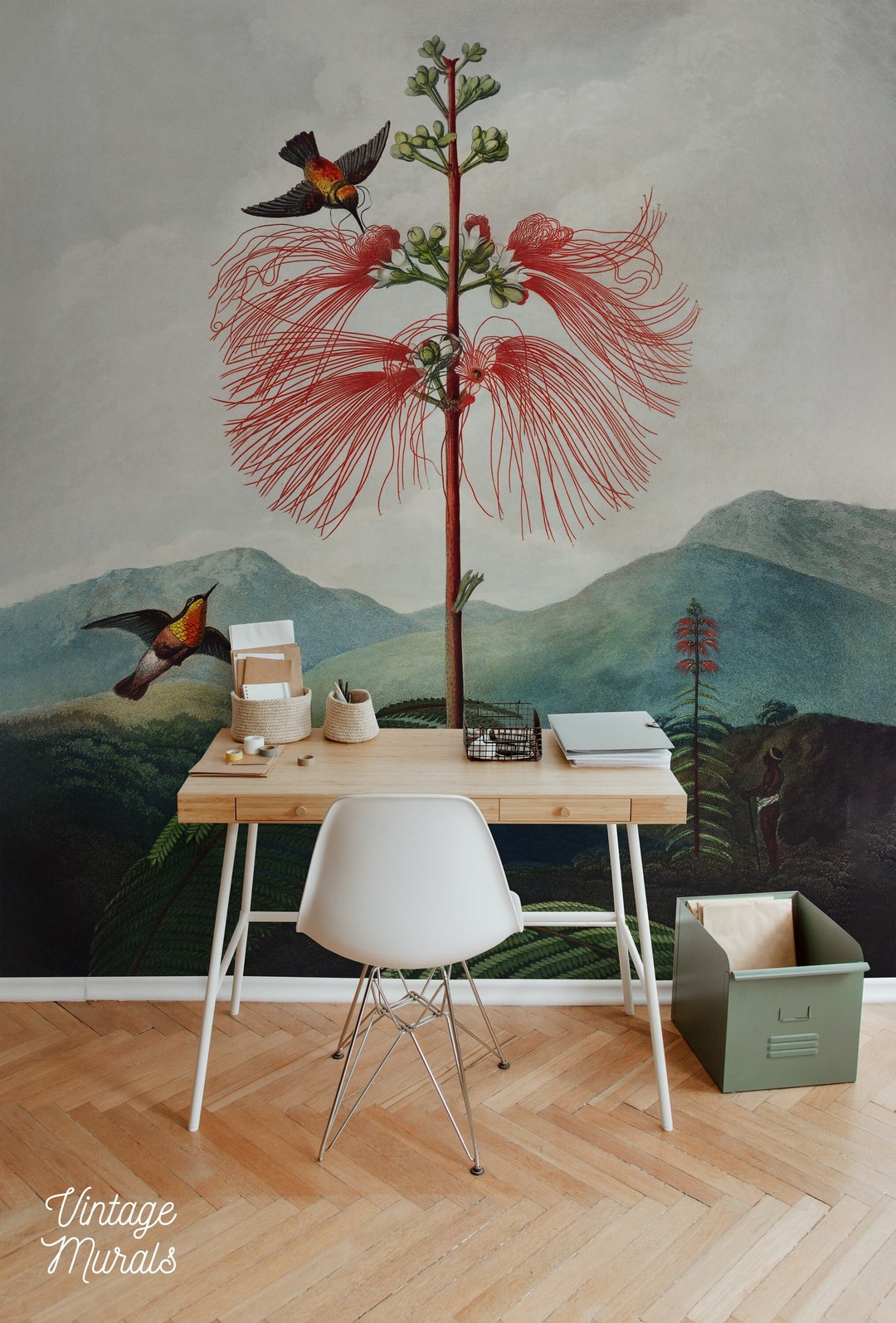 Vintage Hummingbird Removable Wall Mural Eco Friendly Print - Etsy