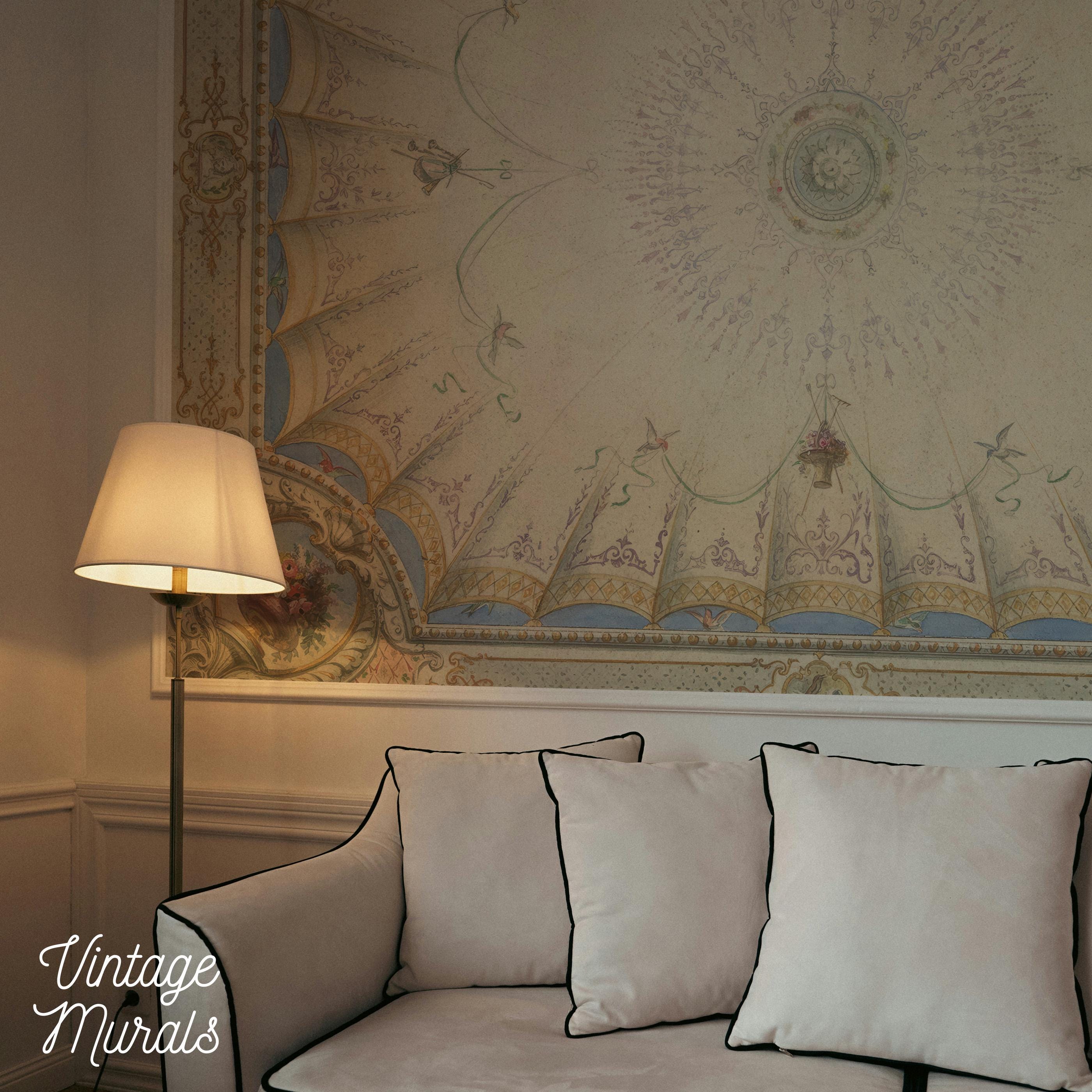 Vintage Ceiling Mural, Elegant Neoclassical Architectural Drawing ...