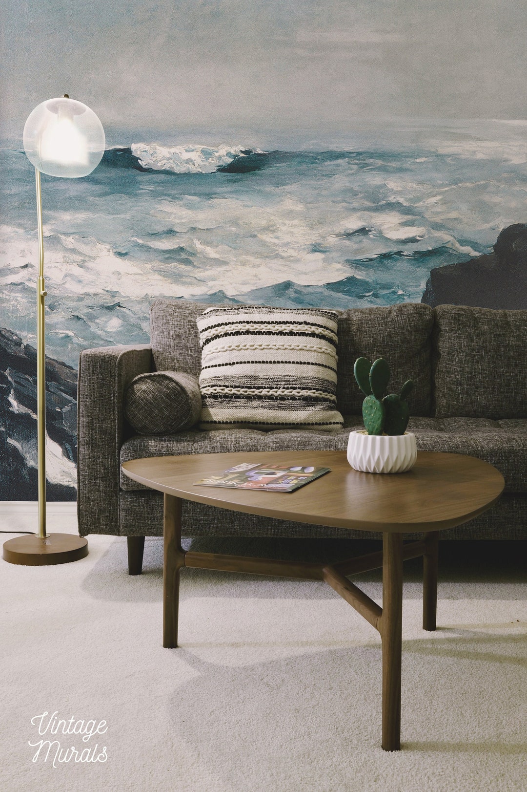 Stormy Ocean Removable Wallpaper, Raging Sea Vintage Painting Wall ...