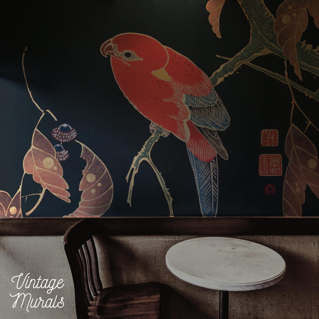 Japanese Parrot Wallpaper, Easy Stick Material, Oriental Bird ...