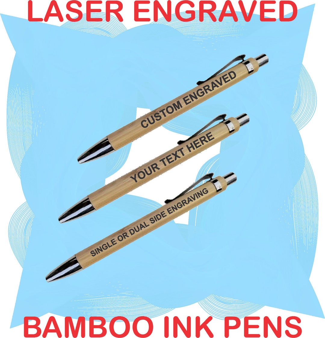 Custom Laser Engraved Bamboo Retractable Ink Pens | 1 or 2 Sided ...