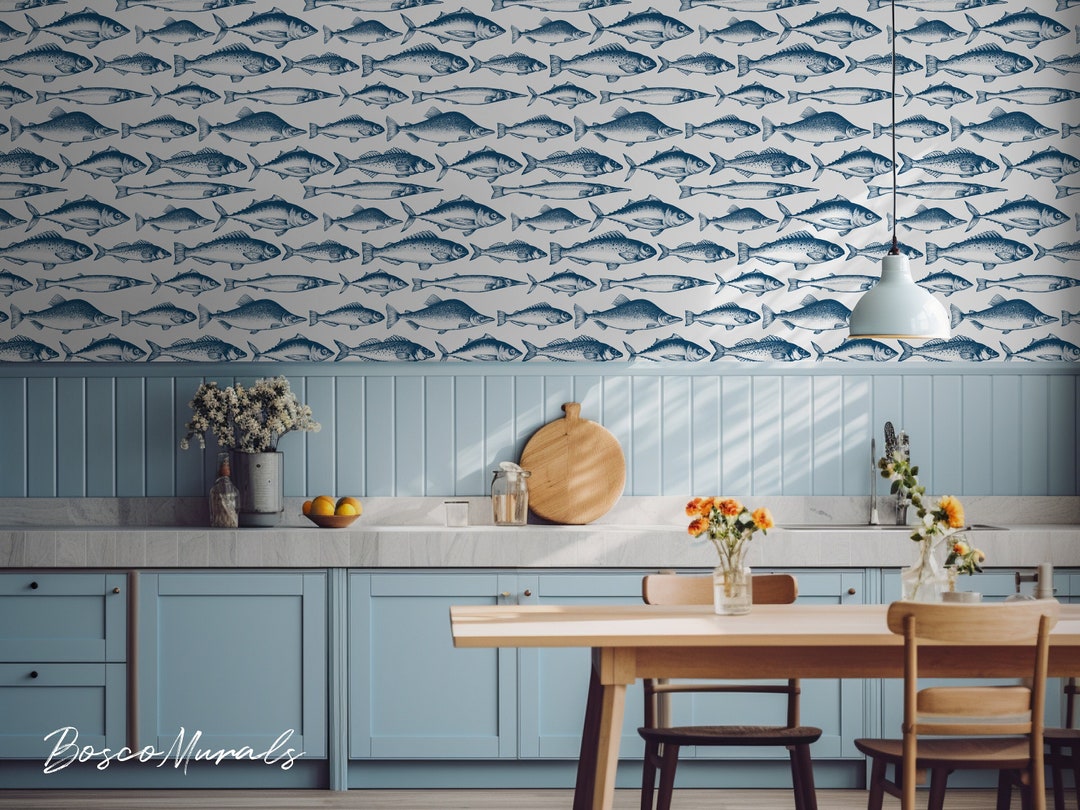 Fishing Vintage High Quality Wallpaper, Blue Fish, Minimalistic ...