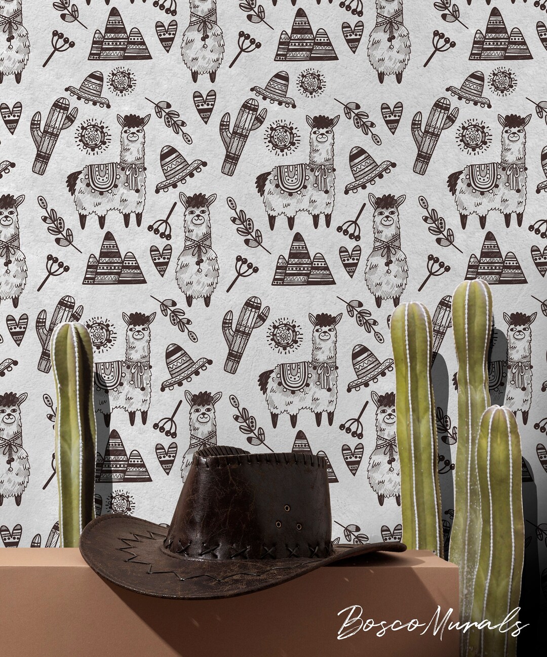 Llama in My Country Room Peel and Stick Wallpaper, Animals Art for ...