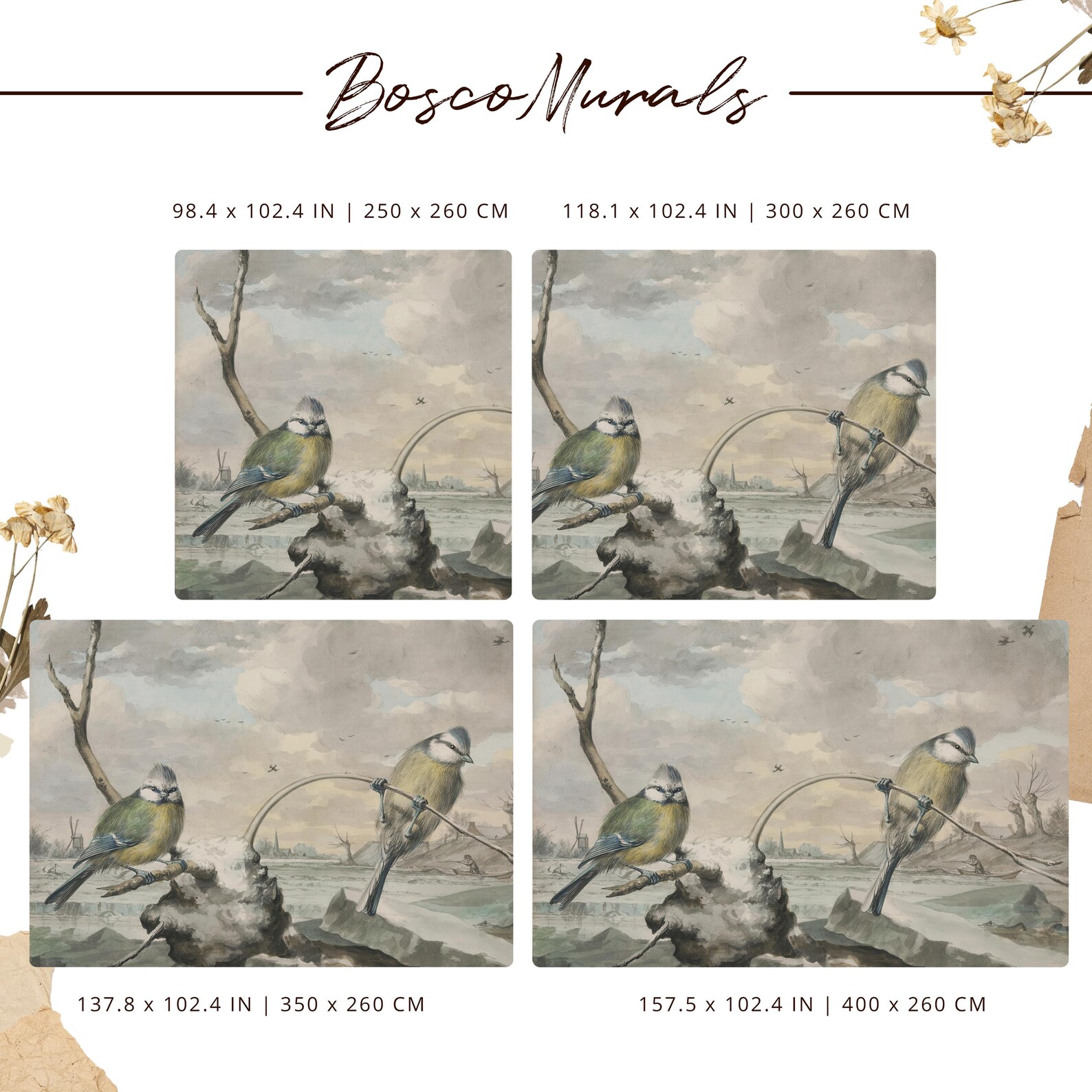 Vintage Winter Bird Wallpaper, Songbird Landscape Mural, Gijsbertus ...