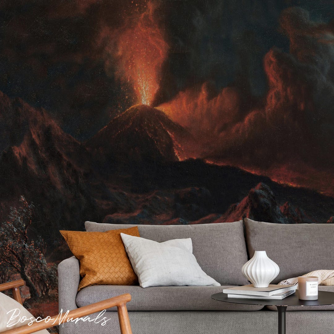Volcano at Night Dark Wallpaper Peel and Stick Removable Living Dining ...