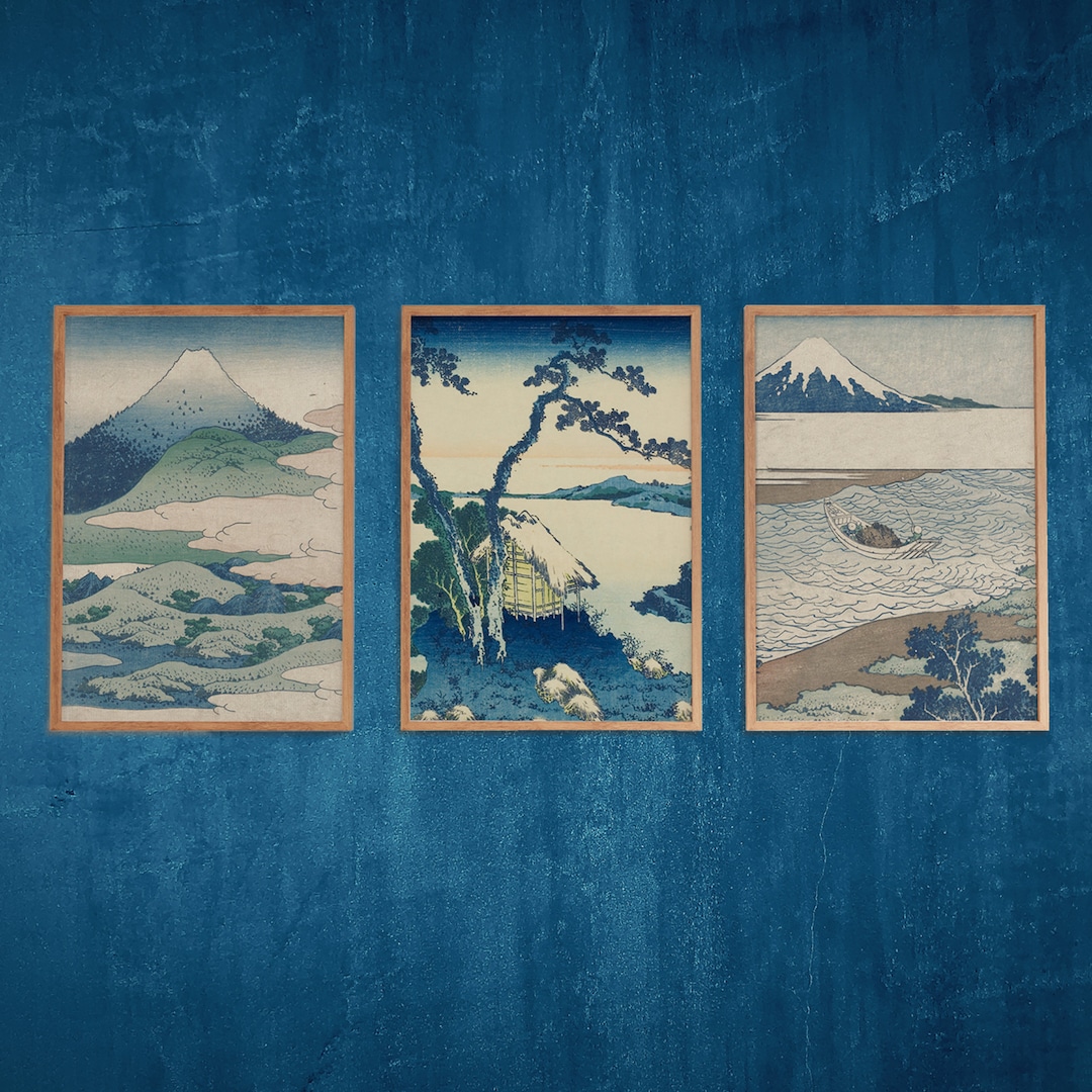Set of 3 Blue Nature Katsushika Hokusai Posters, Musashi Province ...