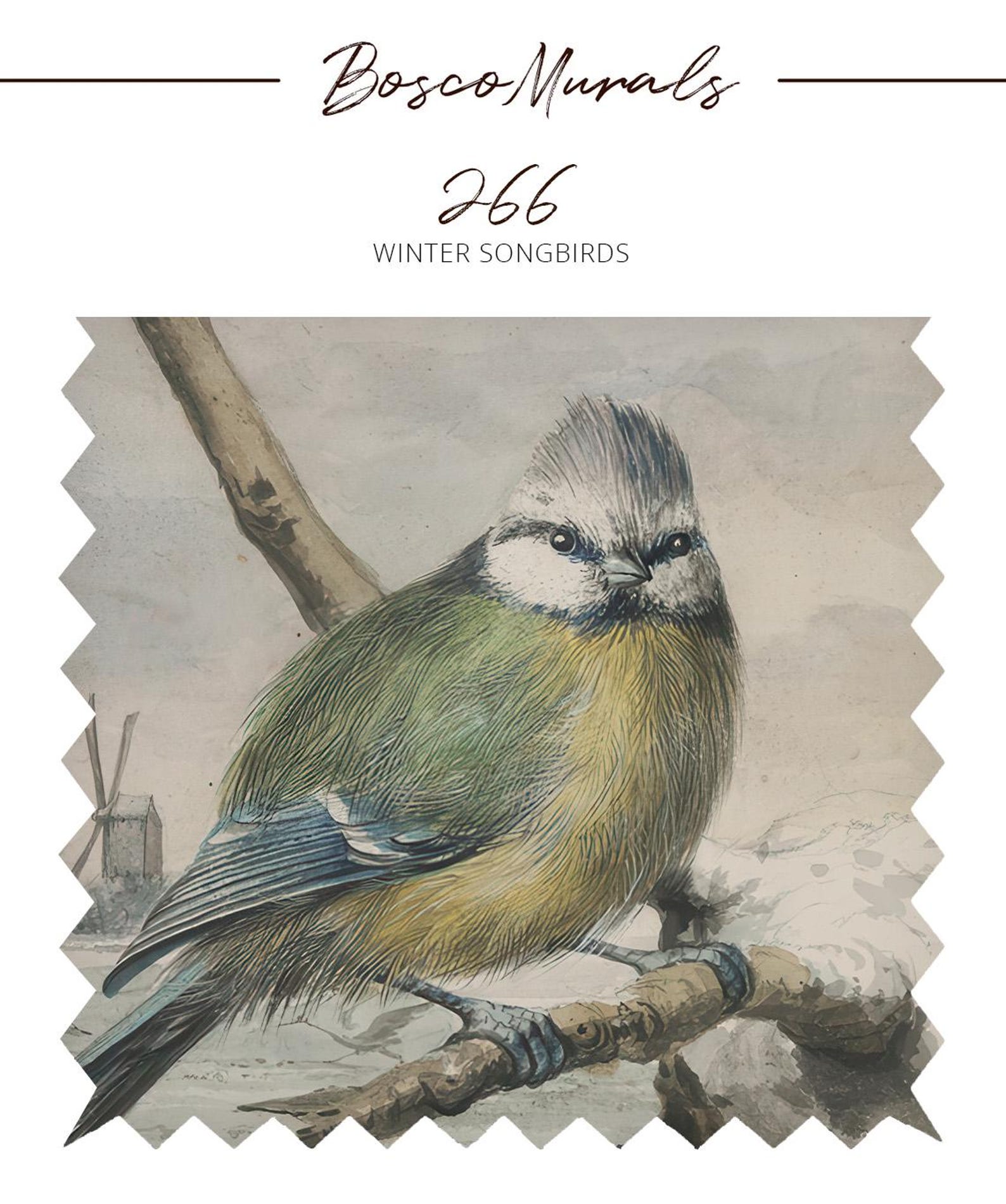 Vintage Winter Bird Wallpaper, Songbird Landscape Mural, Gijsbertus ...