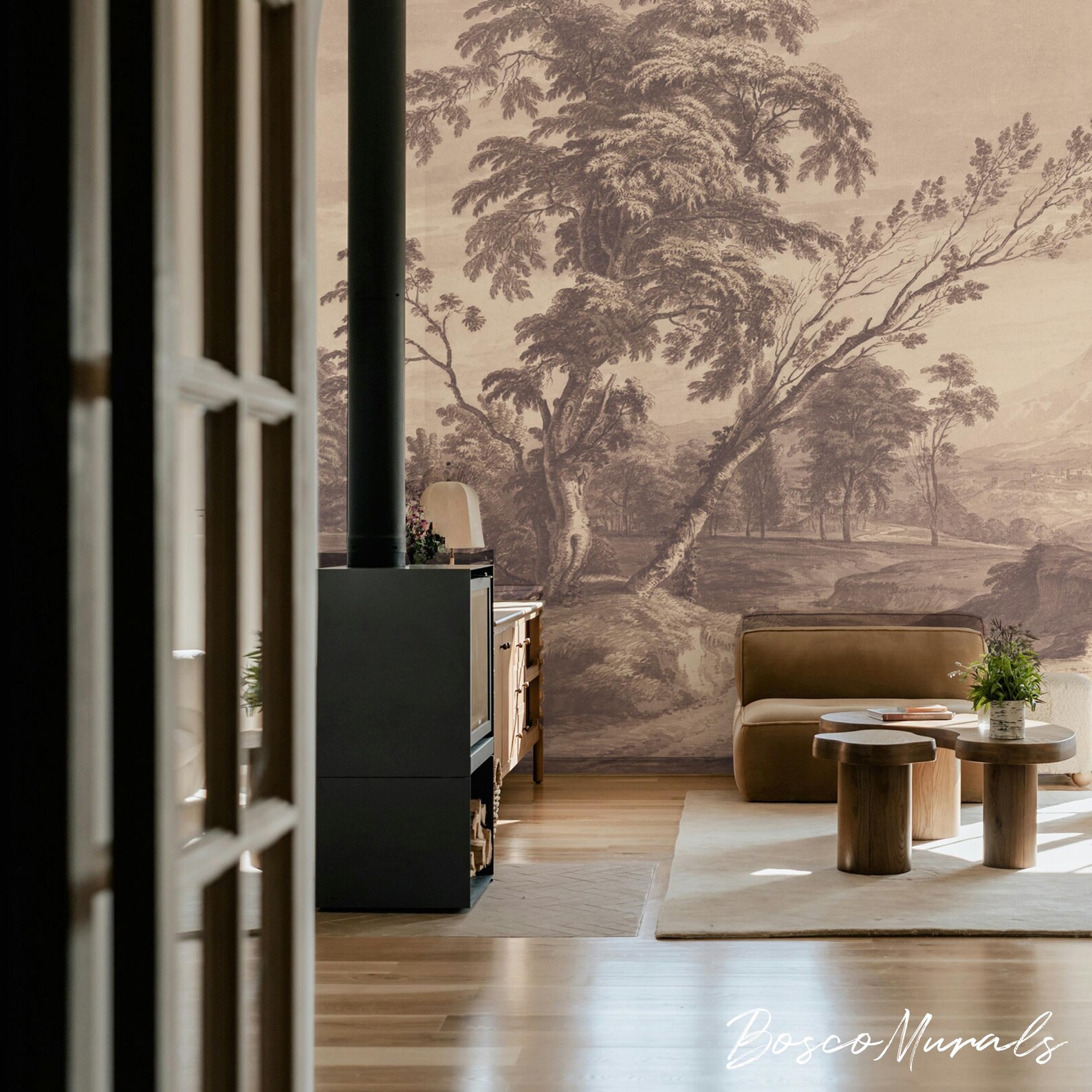 Sepia Trees Mural, Melancholy Panoramic Wallpaper - Modern and ...