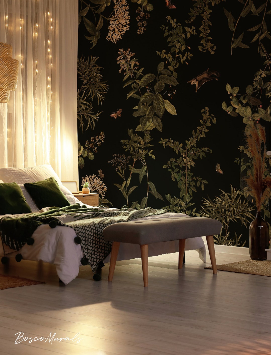 Dark Botanical Gothic-inspired Mural for Moody Interiors, Removable ...