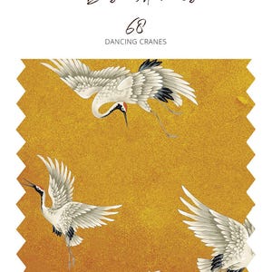 Mustard Dancing Cranes in Japanese Vintage Style Wallpaper, Chinese ...