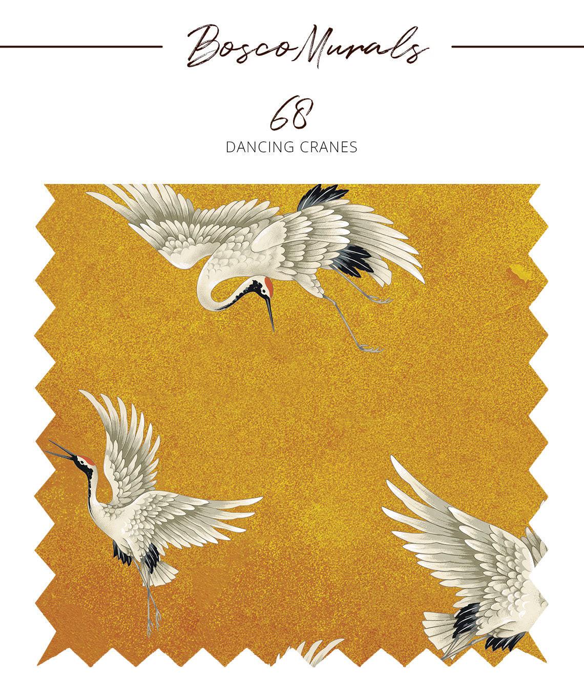 Mustard Dancing Cranes in Japanese Vintage Style Wallpaper, Chinese ...